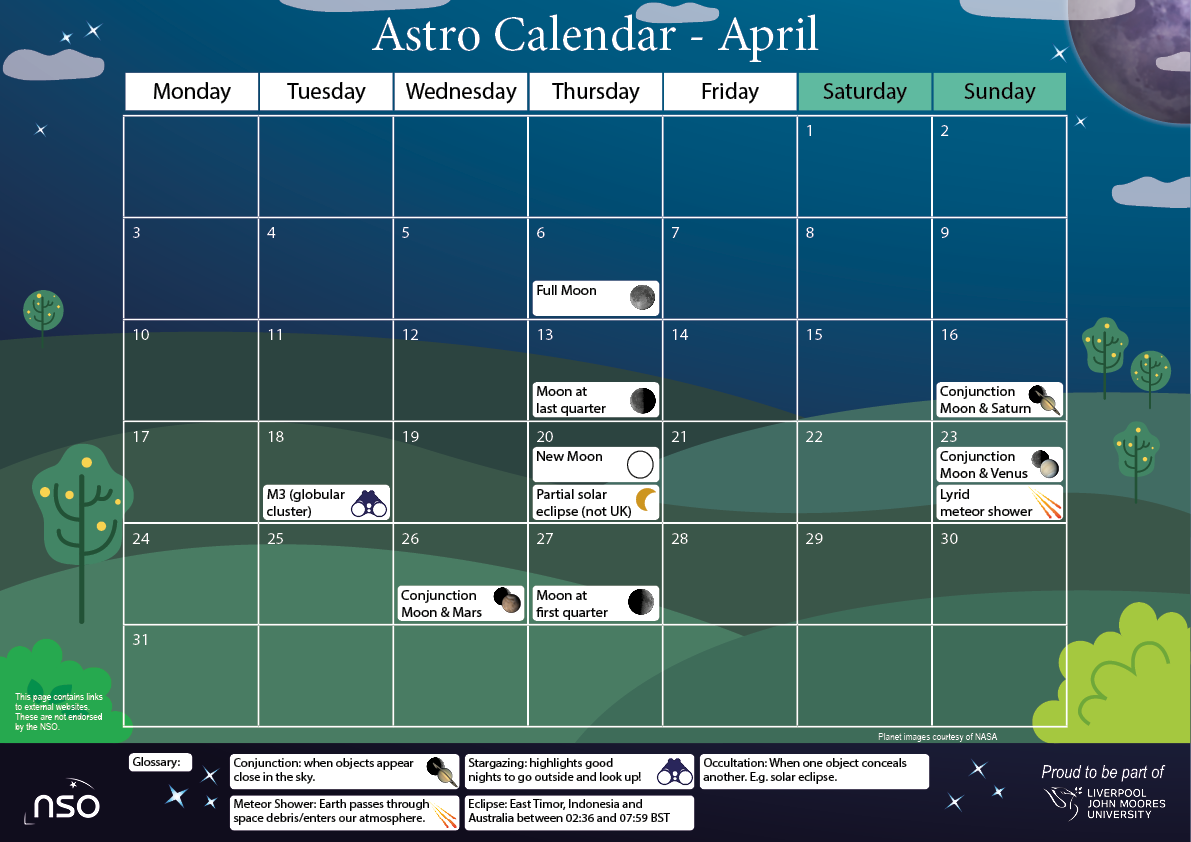 Stargazing Calendars | The Schools' Observatory